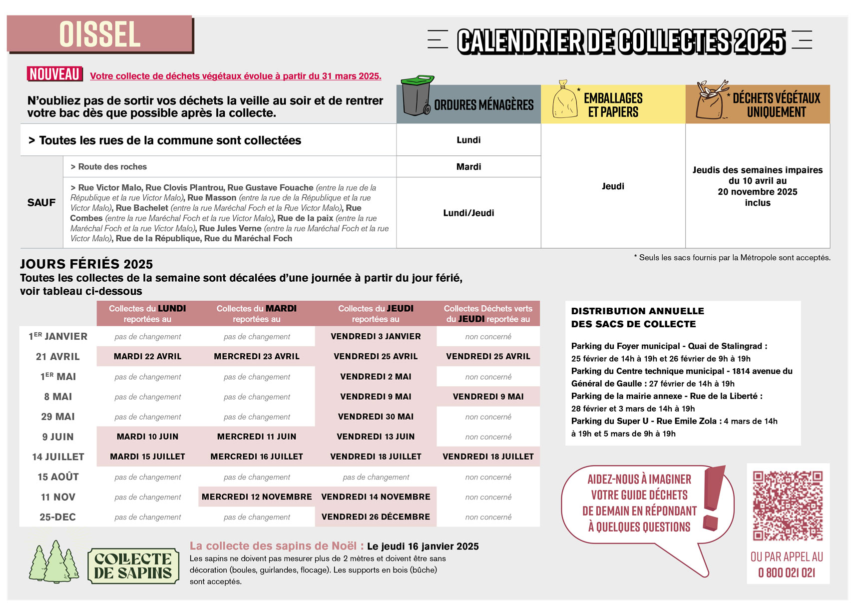 Calendrier de collectes 2025 - Oissel-sur-Seine